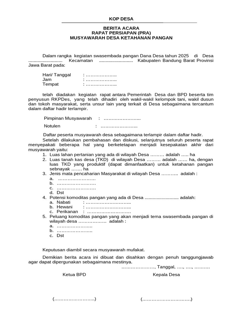 Berita Acara Ketahanan Pangan | PDF