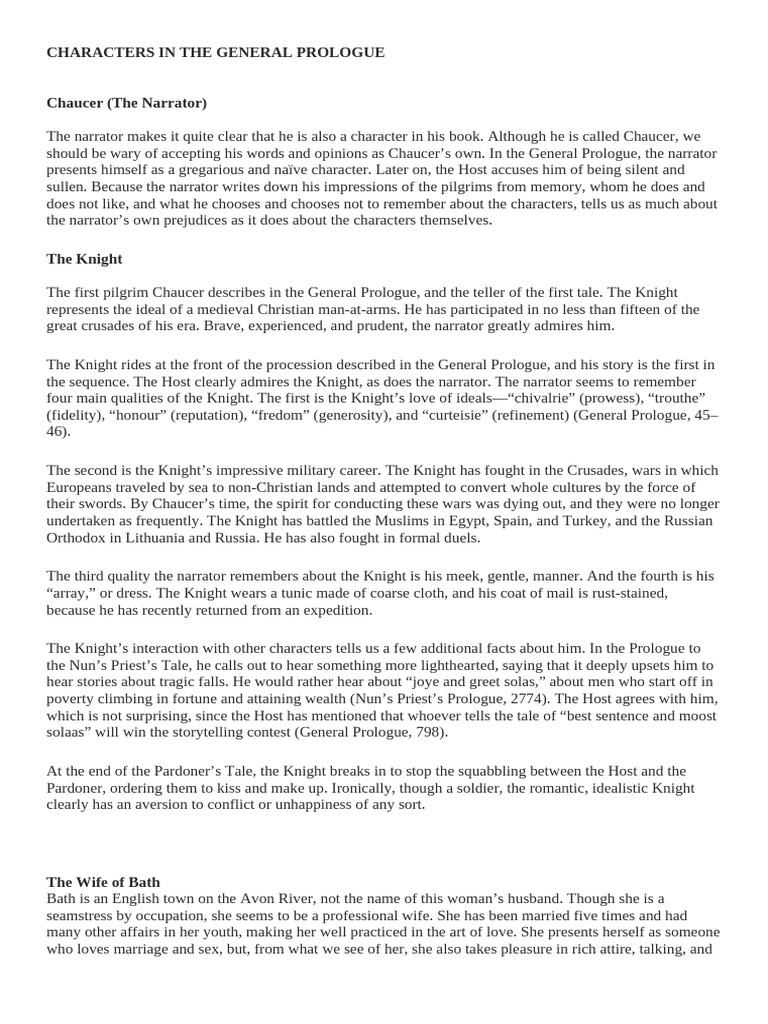 Characters in Chaucer's Prologue | PDF | Indulgence | Penance