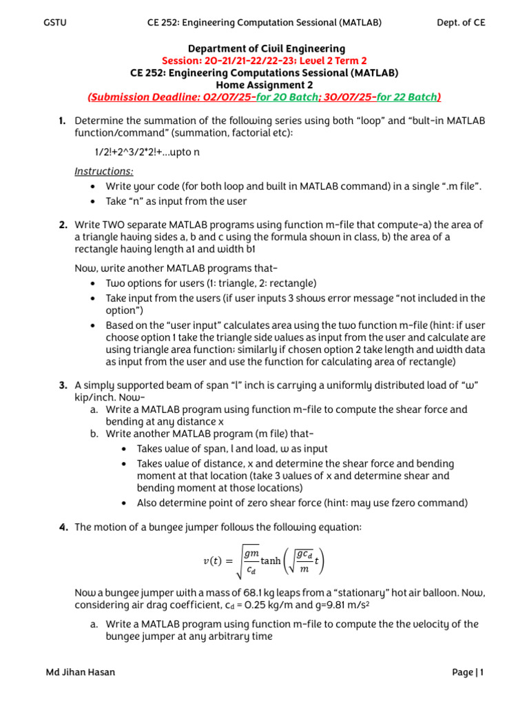 CE 252 Home Assignment 2-20-22 Batch Class Assignment 2 21 Batch | PDF ...