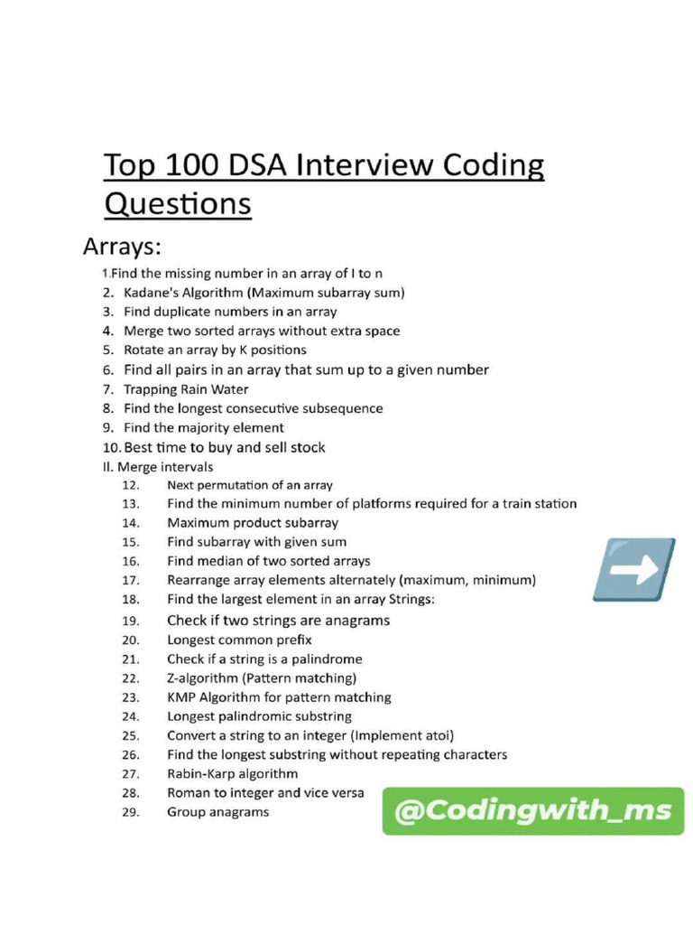 Top 100 DSA Interview Coding Questions | PDF