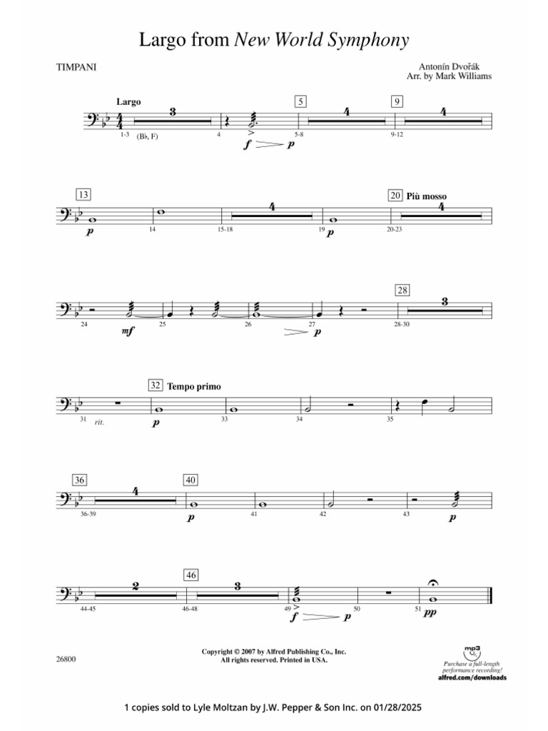 Largo From New World Symphony Timpani | PDF