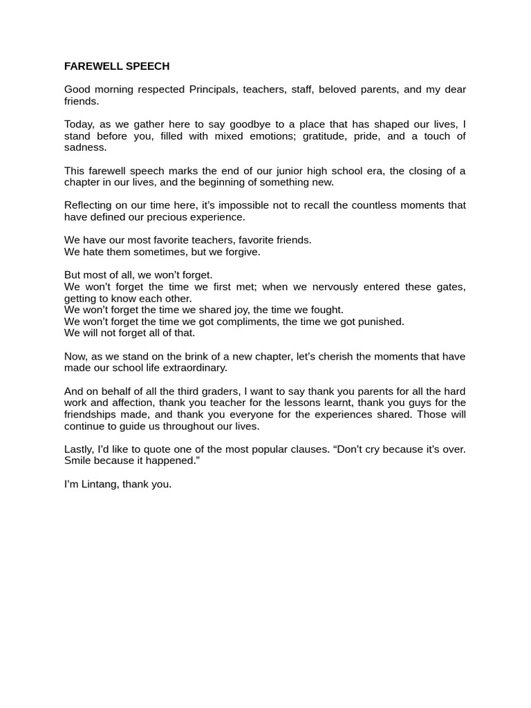 Farewell Speech | PDF