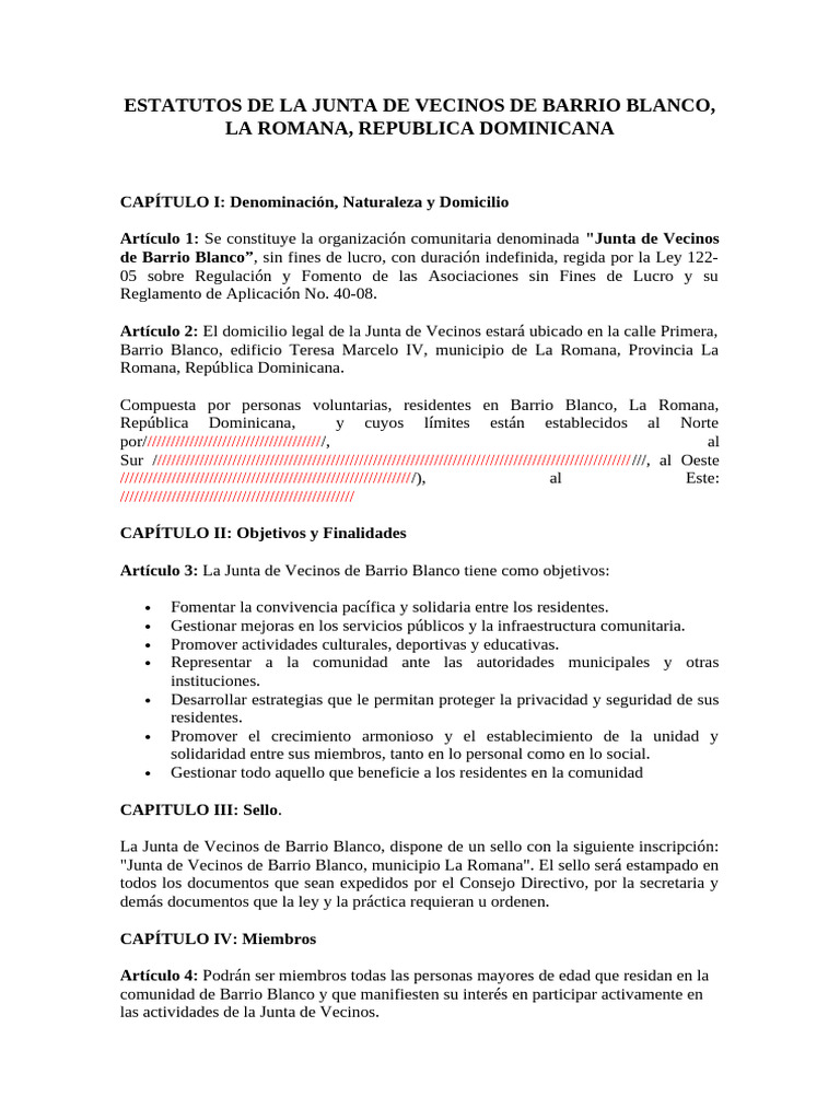 Estatutos de La Junta de Vecinos de Barrio Blanco | PDF | Elecciones | Presupuesto