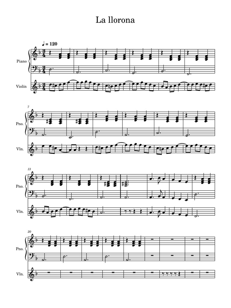 La Llorona Piano and Violin Scores | PDF
