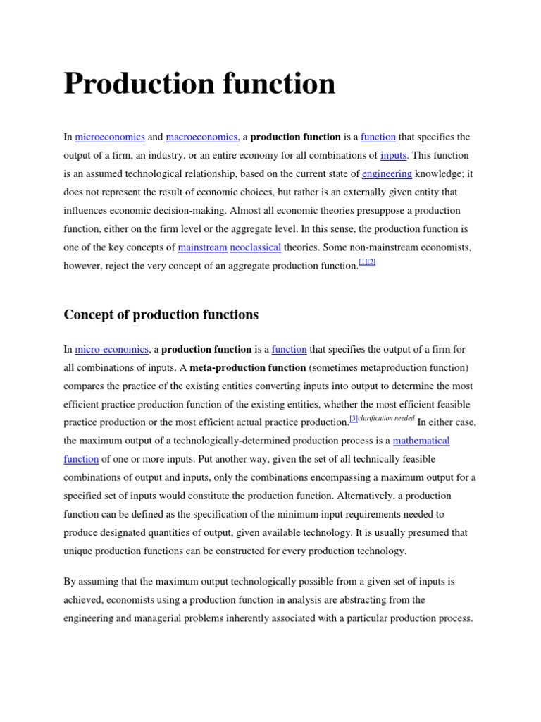 Production Function: Concept of Production Functions | PDF | Production ...