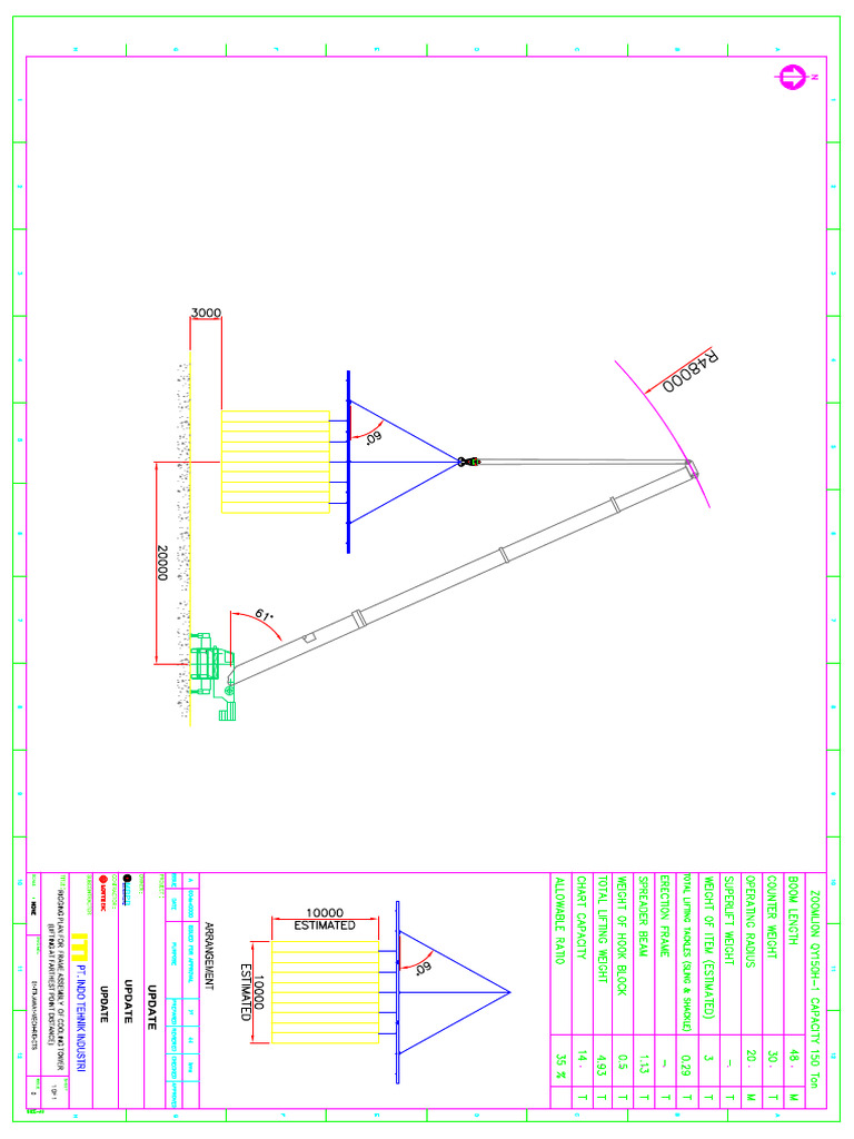 Rigging Plan For ASSEMBLY FRAME of Cooling Tower System (150T Crane) | PDF