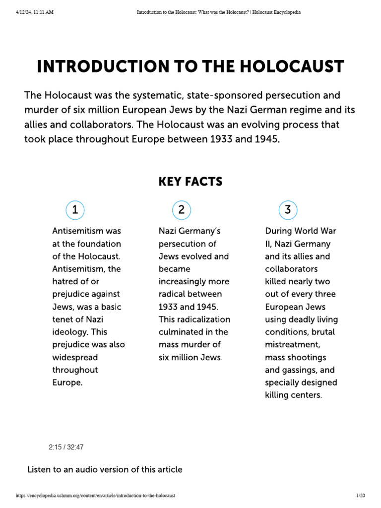 Introduction To The HolocaustHolocaust Encyclopedia | PDF
