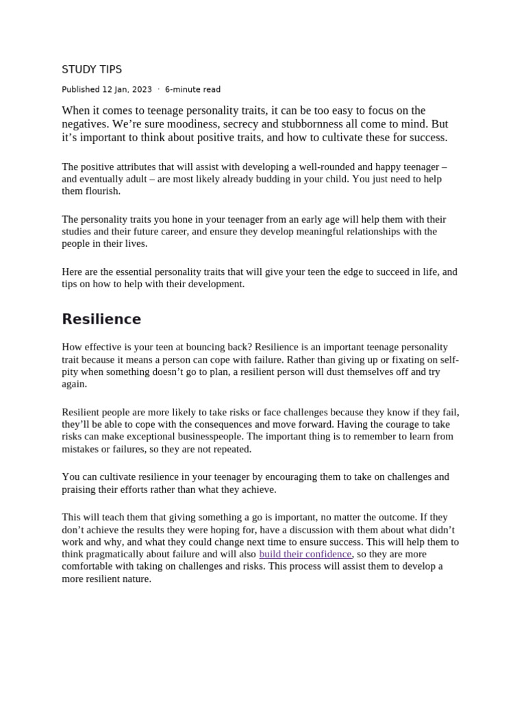 Great Teenager | PDF | Adolescence | Psychological Resilience