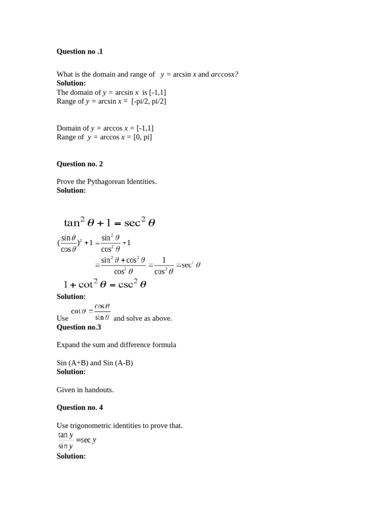 Practice Questions Trigonometry | PDF