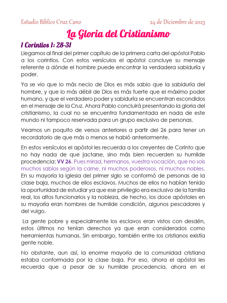 1 Corintios 1, 28-31 La Gloria Del Cristianismo | PDF | Cristo (título ...