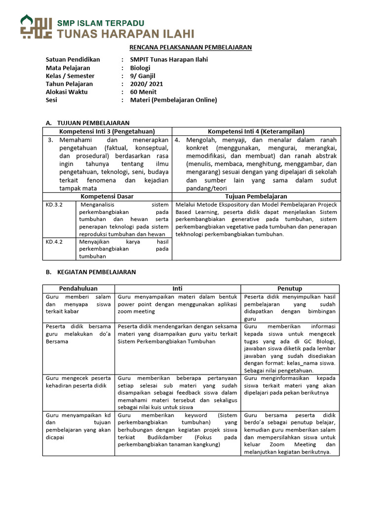 Biologi RPP (4) Materi Kelas 9 Revisi | PDF