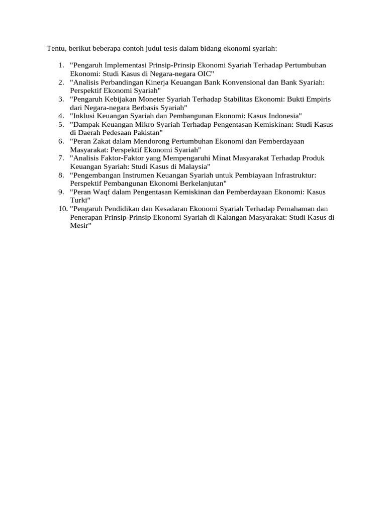 Contoh Judul Tesis Ekonomi Syariah | PDF
