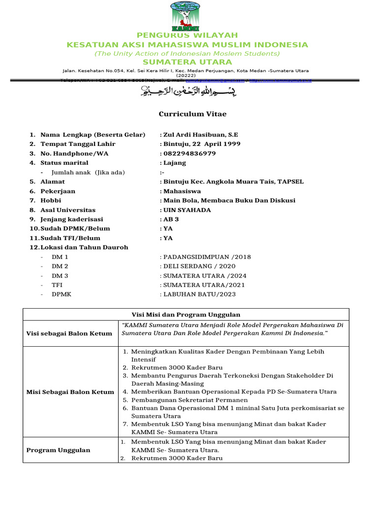 Curriculum Vitae Zul Ardi Hasibuan | PDF