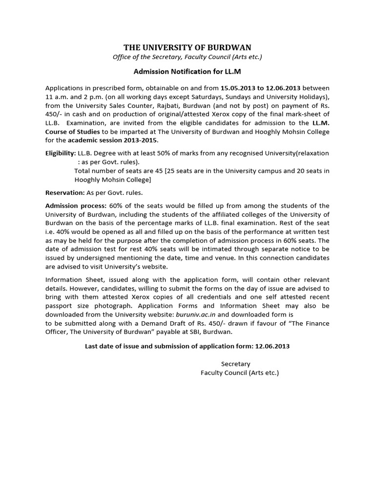 Burdwan LLM Application Form 2013 | PDF | Magistrate | Government