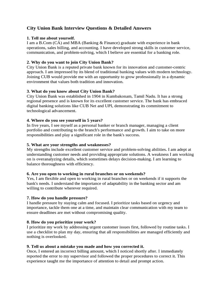 City Union Bank Interview Insights | PDF | Banks | Reserve Bank Of India
