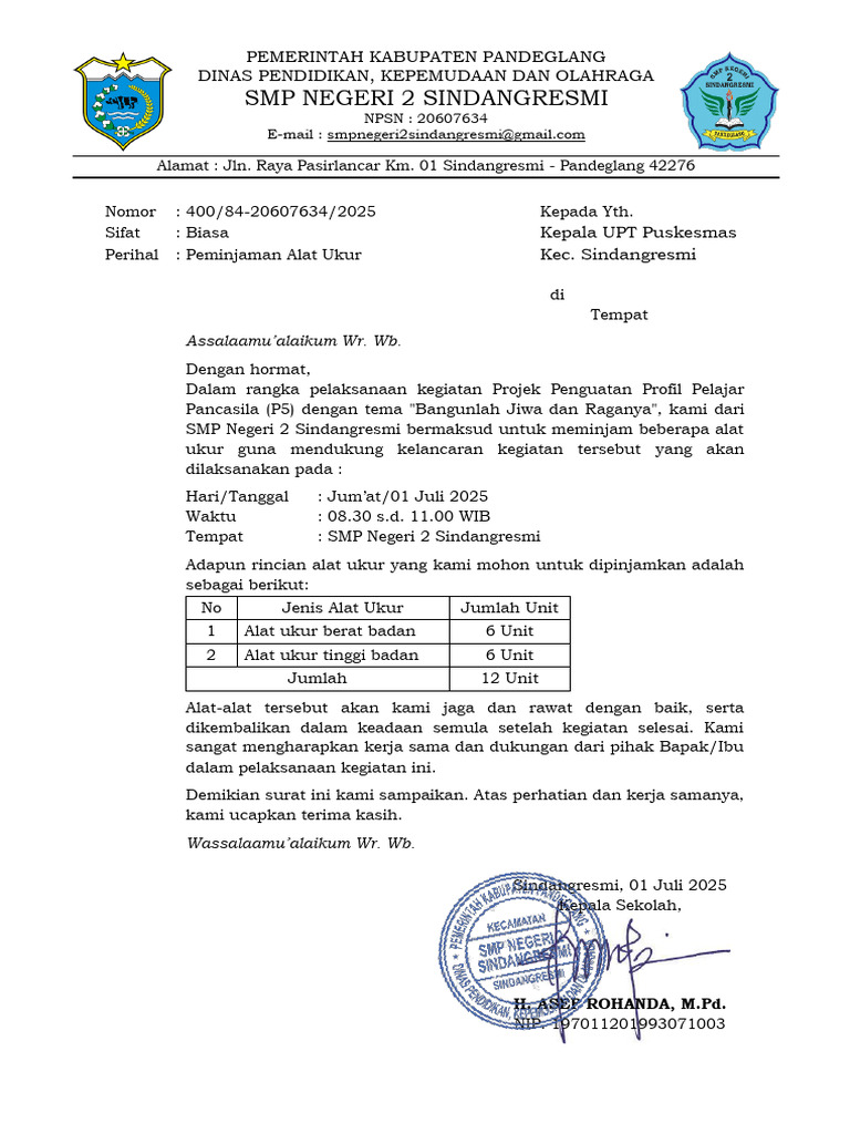 Surat Peminjaman ALat | PDF