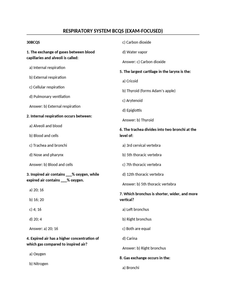 Respiratory System 2 BCQS | PDF | Respiratory System | Lung