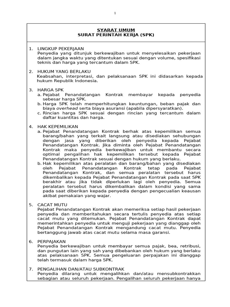 Contoh SPK Pengadaan Barang di Bawah 200 Juta | PDF