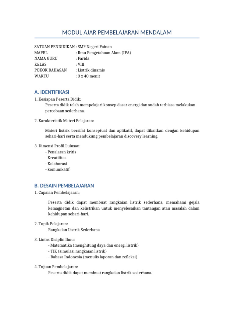 Contoh Modul Ajar | PDF