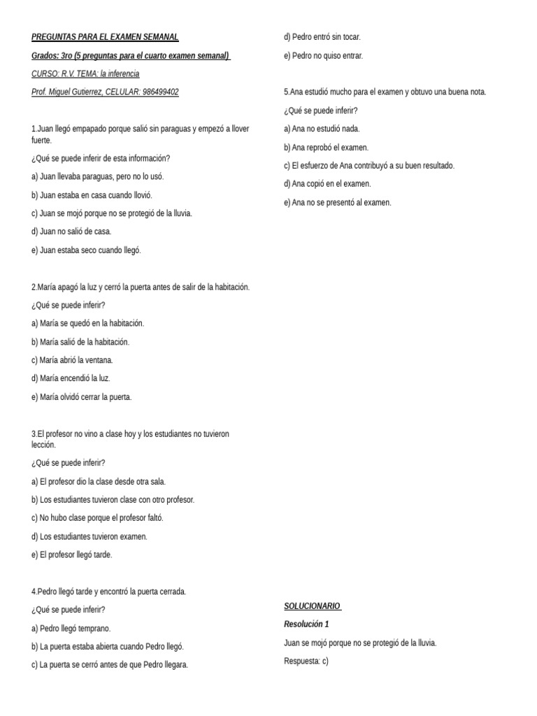 4 PREGUNTAS R.V. 3ro | PDF
