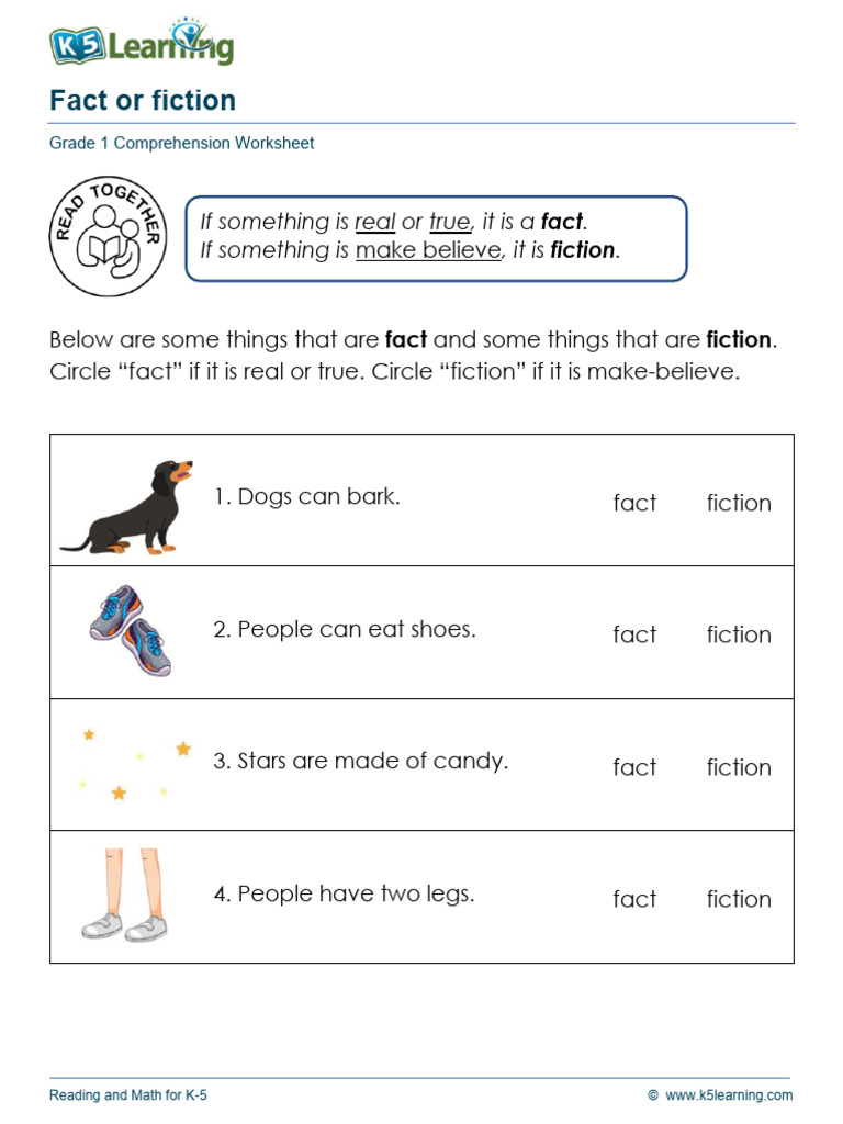 Fact vs. Fiction Worksheet for Grade 1 | PDF