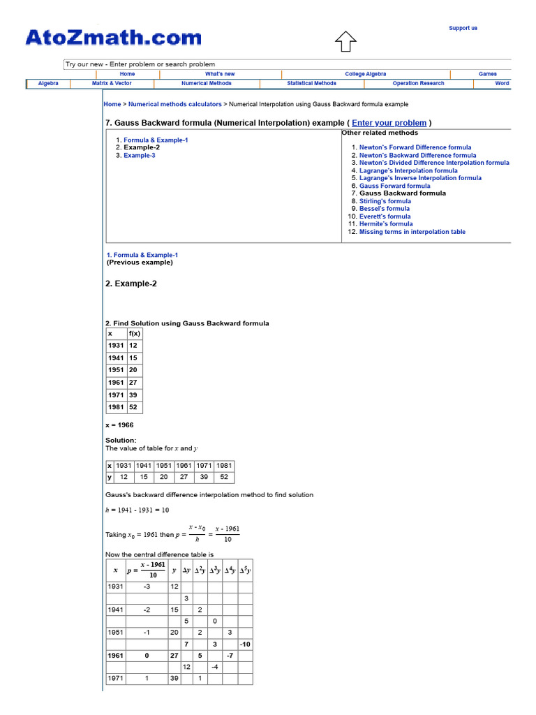 Gauss Backward Interpolation Example | PDF | Numerical Analysis ...