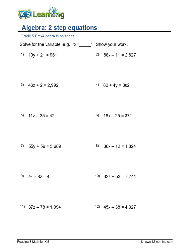 Grade 5 Two Step Equations D | PDF