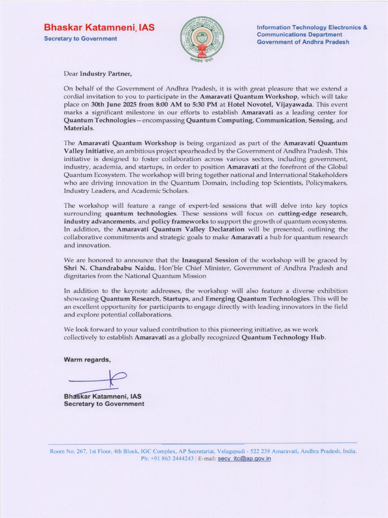 Quantum Valley Amaravati Invitation | PDF