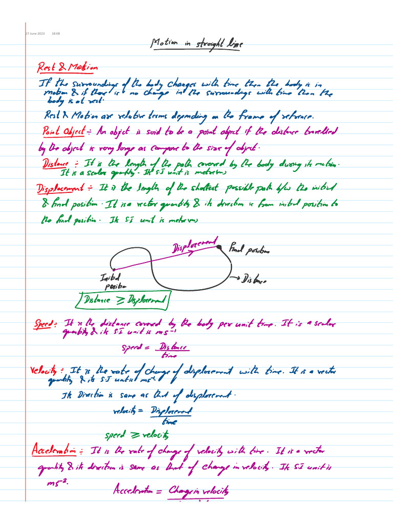 Motion in Straight Line | PDF