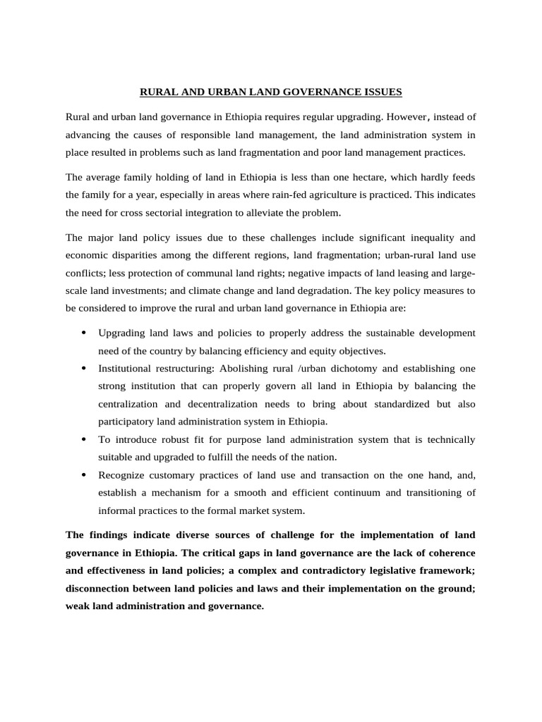 Rural and Urban Land Governance Issues | PDF | Governance | Policy