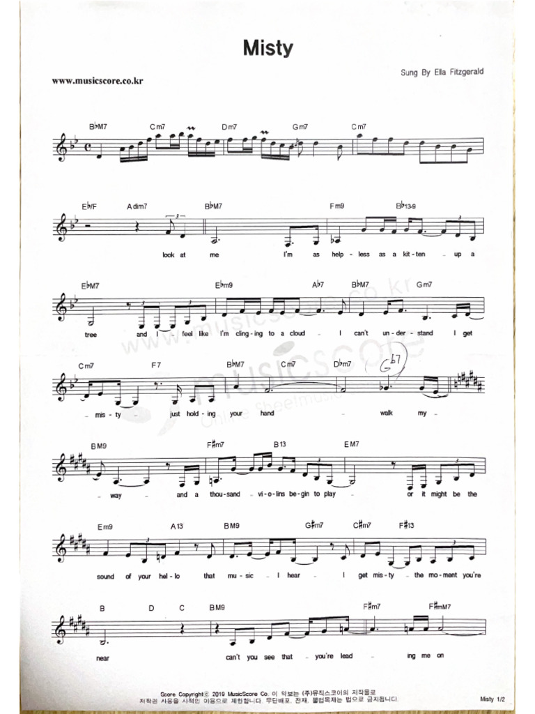 Ella Fitzgerald's "Misty" Lyrics and Chords | PDF
