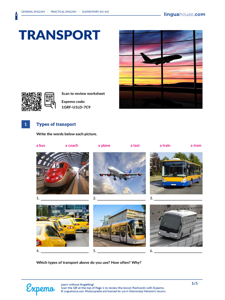Elementary English: Transport Vocabulary | PDF