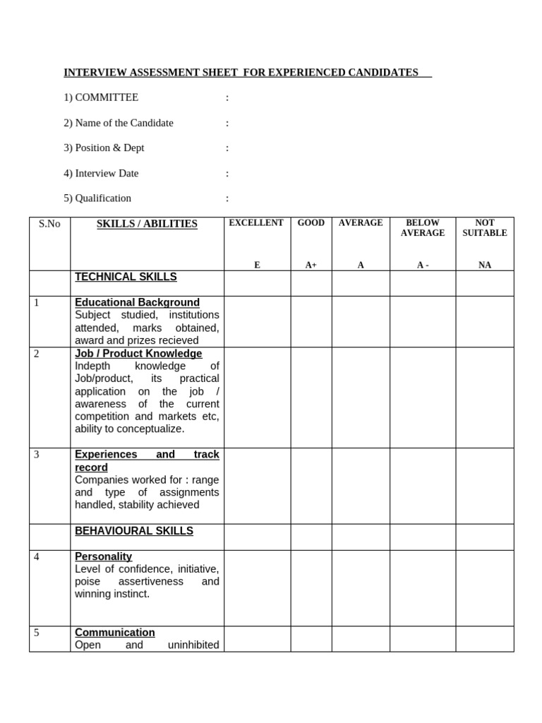 AECPL Interview Assessment Sheet | PDF | Behavioural Sciences | Social ...