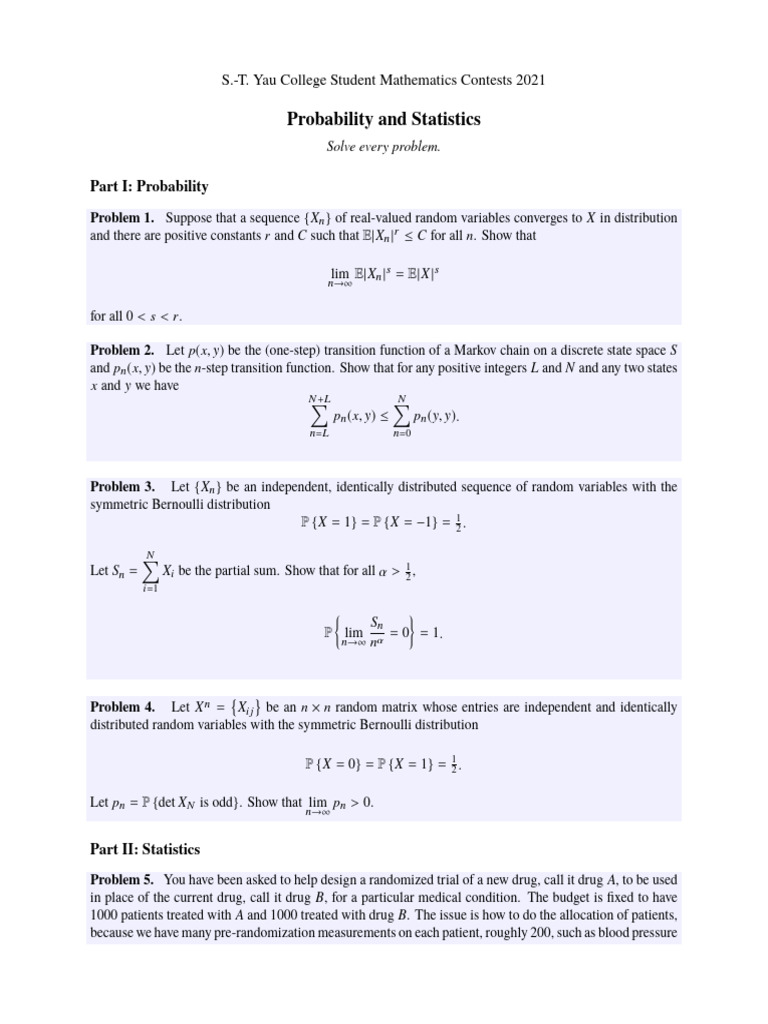 2021 Math Contest Problems: Probability & Stats | PDF | Experiment ...
