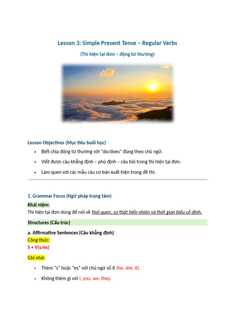 Lesson 3. Simple Present Tense - Regular Verbs (Thi Hien Tai Don, Dong ...