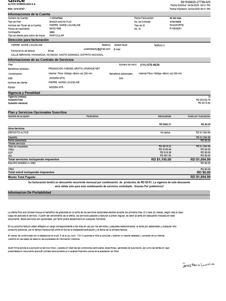 Solicitud de Servicios de Comunicación: Informaciones de La Cuenta ...