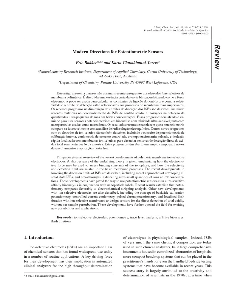 Advances in Potentiometric Sensors | PDF | Ion Exchange | Detection Limit