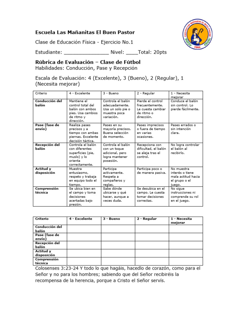 Rubrica Ejercicio No.1 2 | PDF