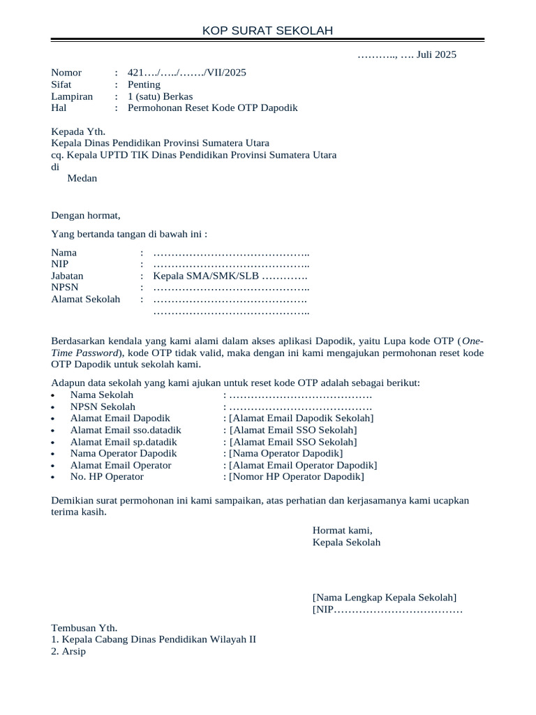 Format Permohonan Reset Kode Otp 2025 | PDF