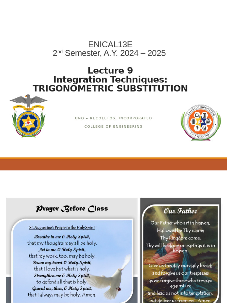 Enical13e Lecture 8 Trigonometric Substitution Pdf