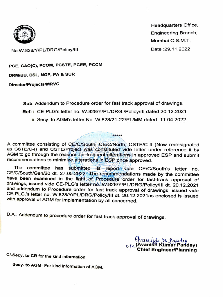 Addendum for Fast Track Drawing Approval | PDF