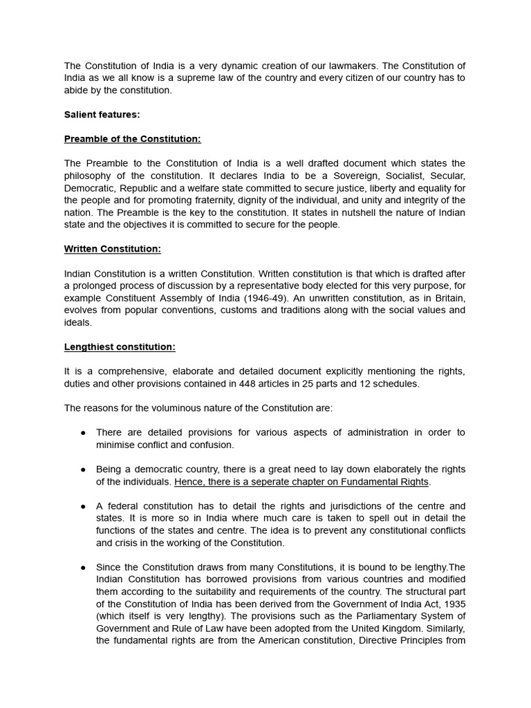 Key Features of the Indian Constitution | PDF | Constitution ...