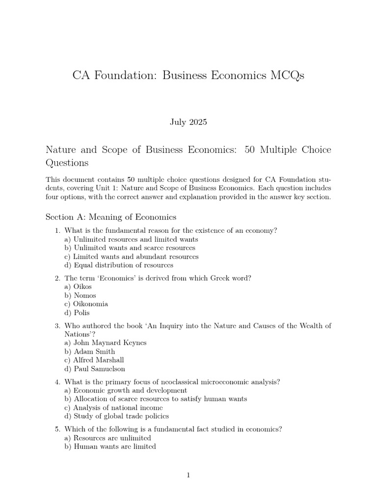 CA Foundation Business Economics MCQs | PDF | Economics | Microeconomics