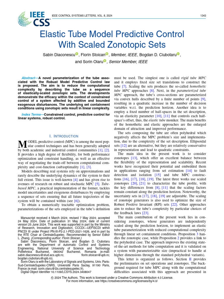 Elastic Tube Model Predictive Control With Scaled Zonotopic Sets | PDF | Geometry | Applied ...