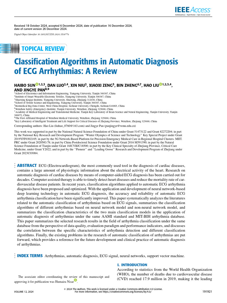 Classification Algorithms in Automatic Diagnosis of ECG Arrhythmias A ...