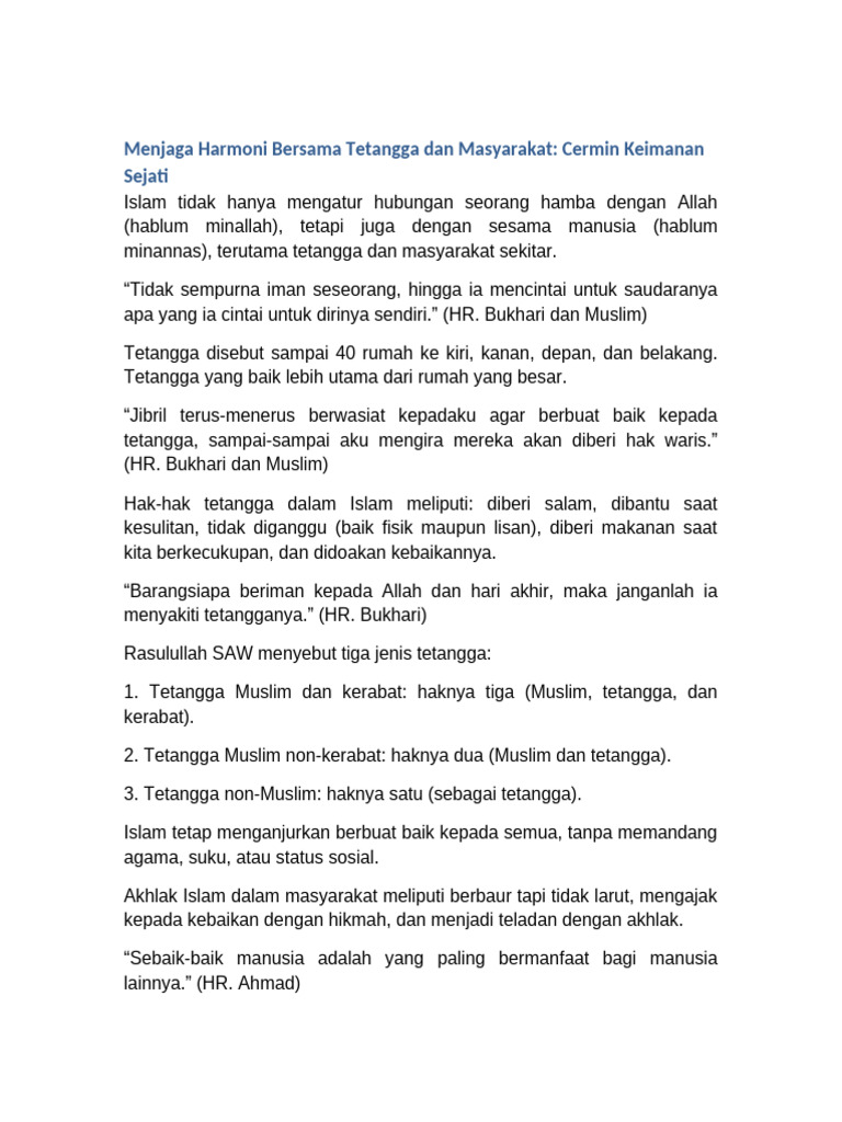 Harmoni Sosial dalam Islam dan Tetangga | PDF