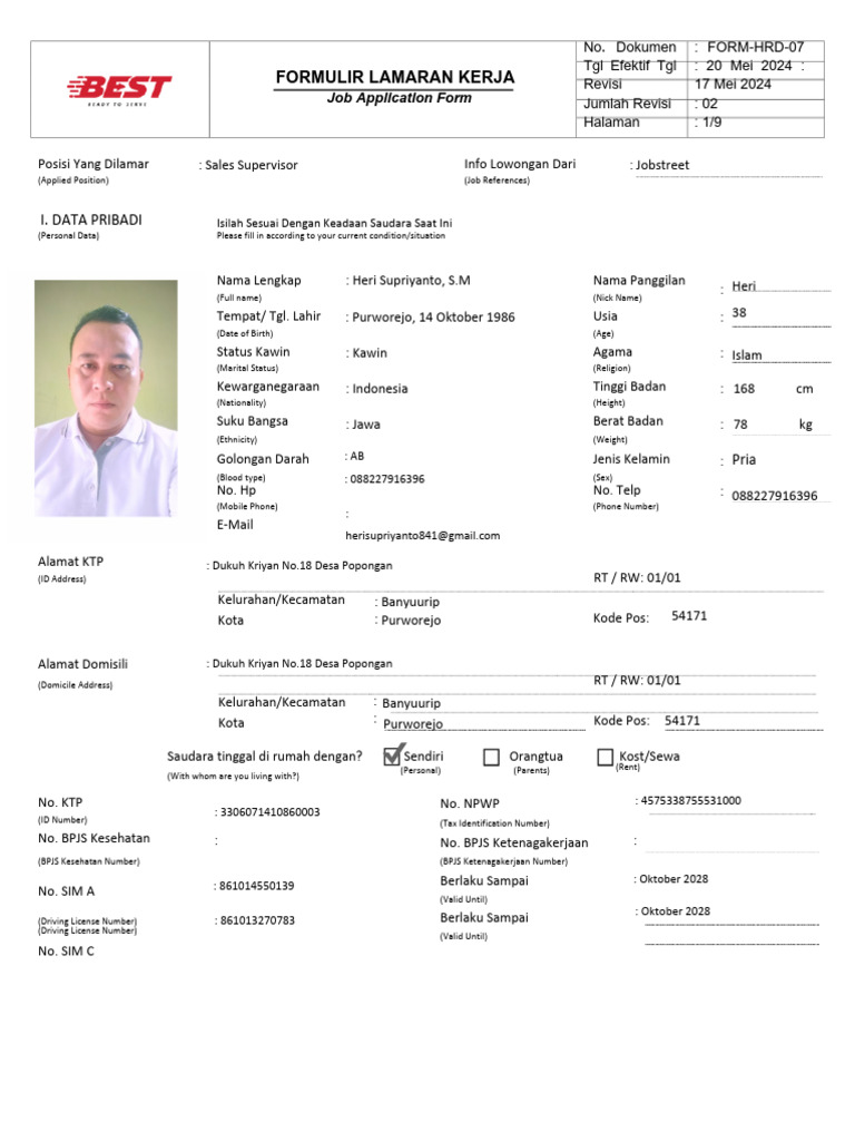 Best. Form HRD (Heri) | PDF