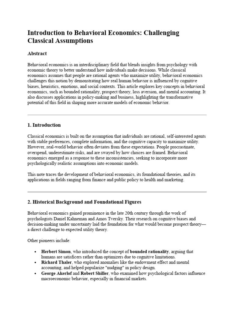 Introduction To Behavioral Economics | PDF | Behavioral Economics ...
