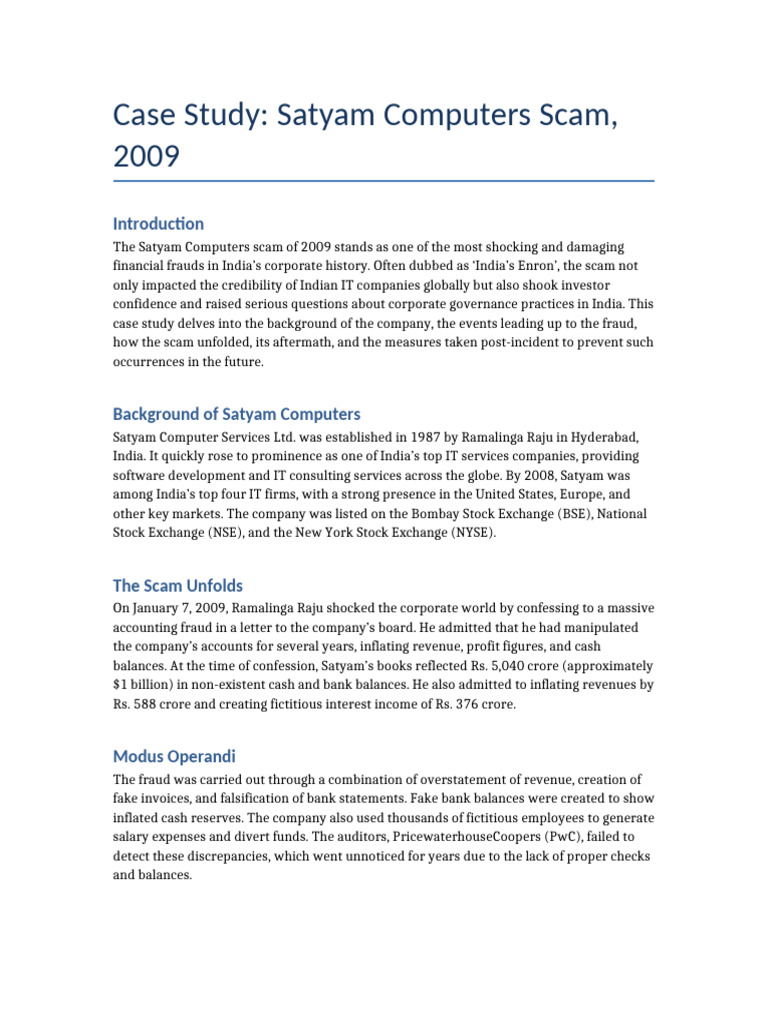Devansh's Satyam Computer Case | PDF | Business