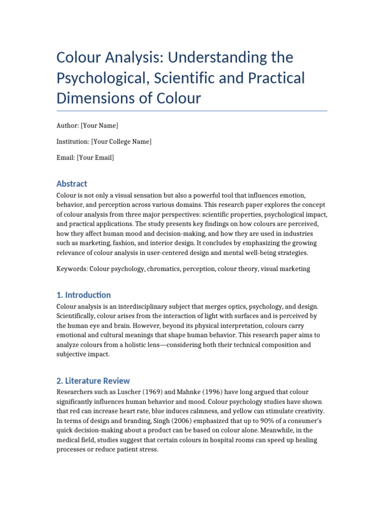 Colour Analysis: Psychology & Applications | PDF | Color | Perception